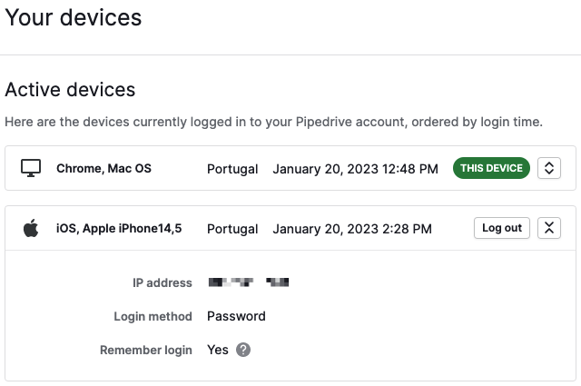 How can I log myself out of Pipedrive on my connected devices? - Knowledge Base | Pipedrive
